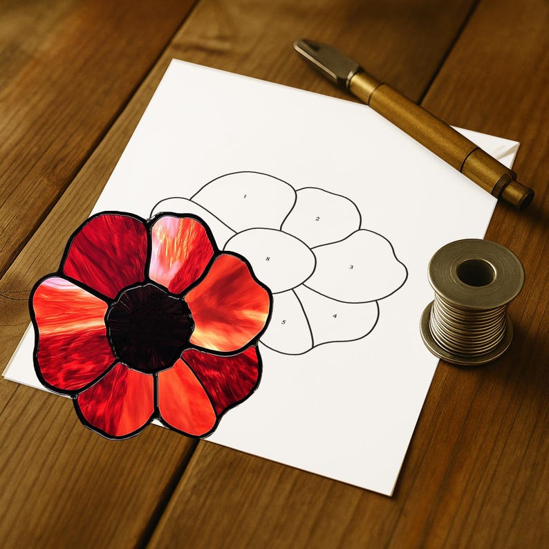 Digital Download Poppy Stained Glass Pattern, Stained Glass Flower, DIY ...
