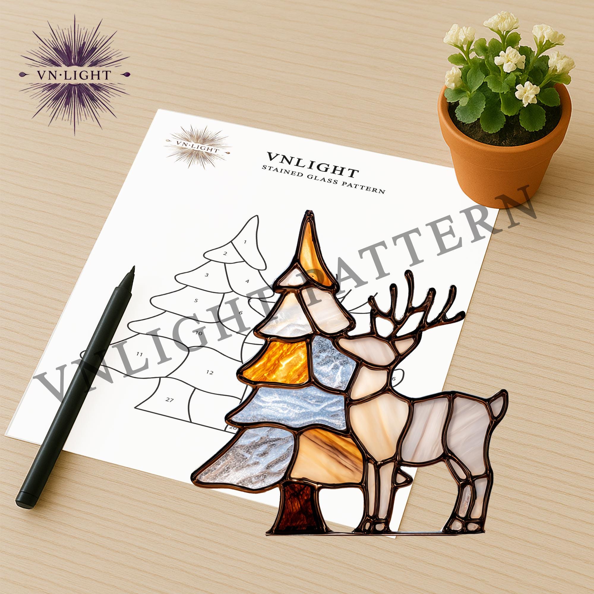 Digital Download Reindeer and Christmas Tree Glass Pattern, Stained ...