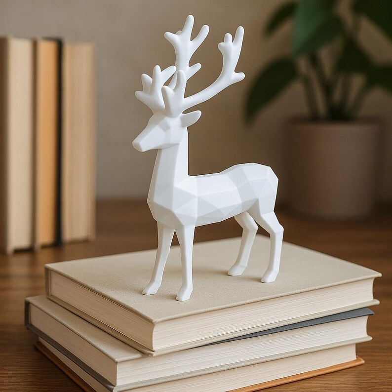 Minimalist 3D Printed Reindeer Set of 2 – Modern Geometric Christmas ...