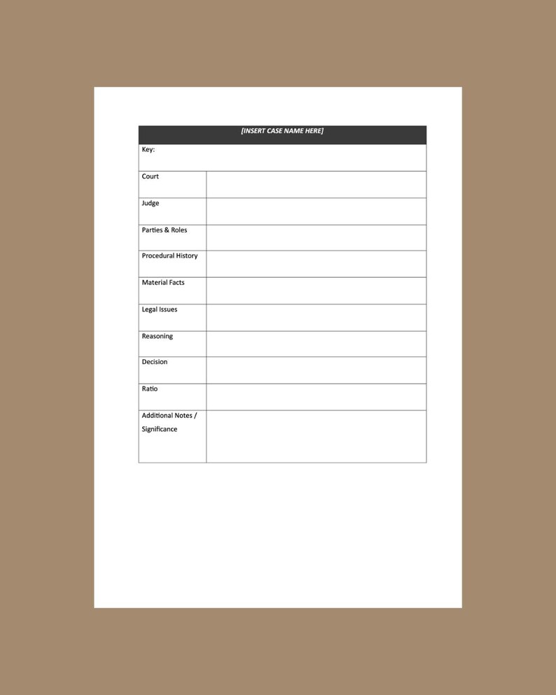Editable Law School Case Brief Template | Download PDF and Word for ...