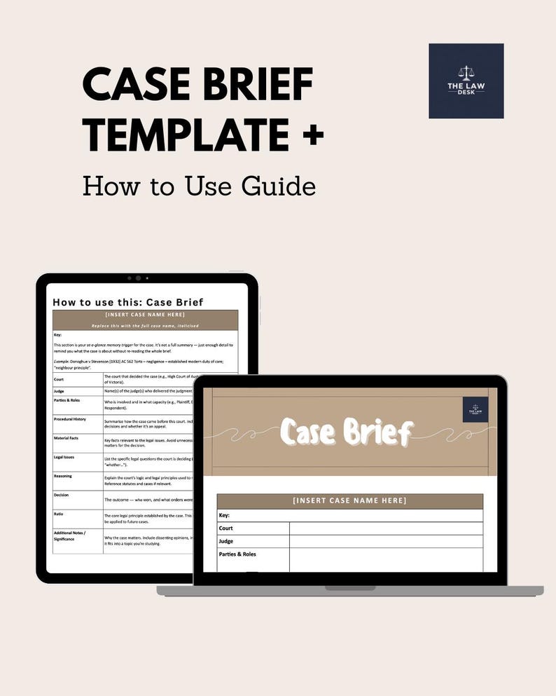 Law School Case Brief Template | Australian JD, LLB (PDF & Word ...