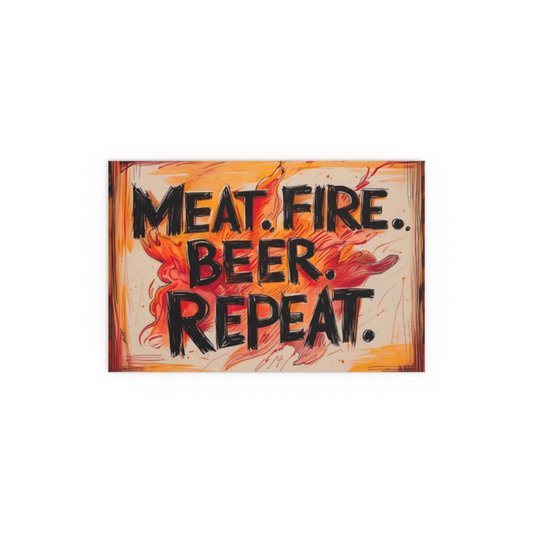 BBQ Art Print: Meat Fire Beer Repeat - Modern Kitchen Decor - Etsy
