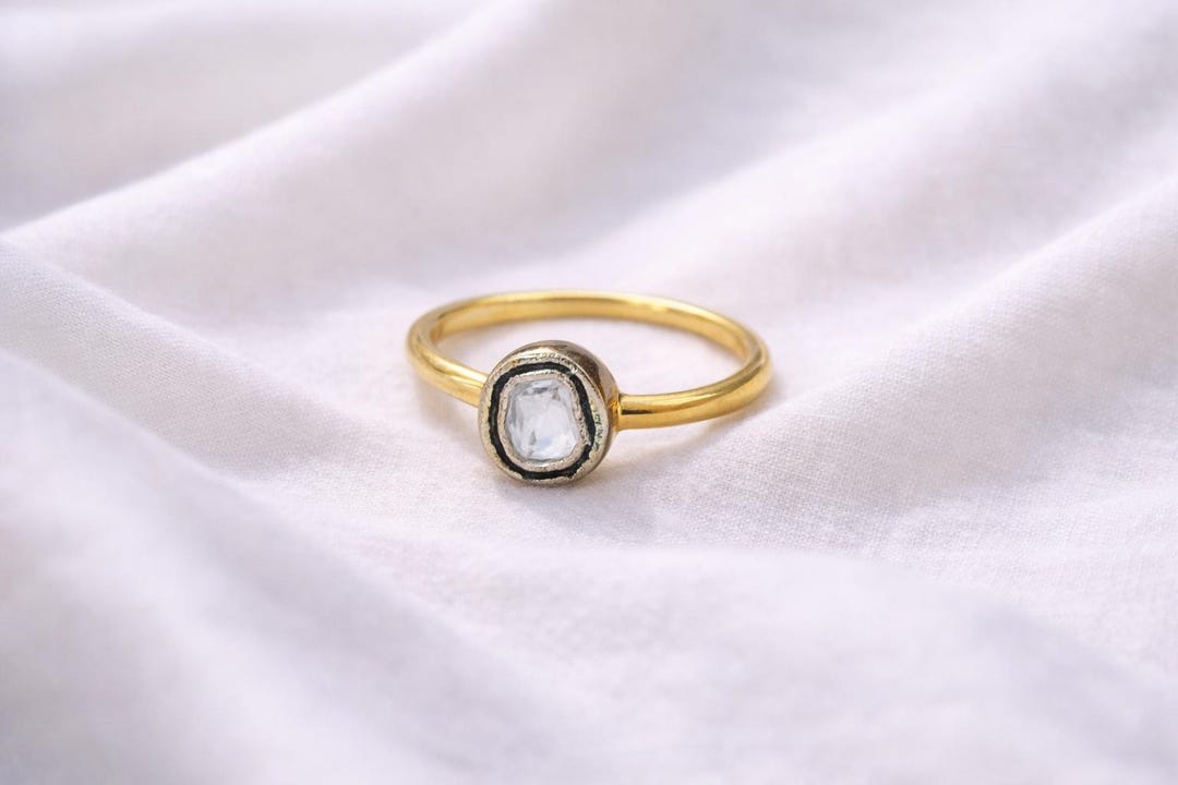 Gold Plated Brass Polki Ring – Minimalist Raw Stone Jewelry - Etsy