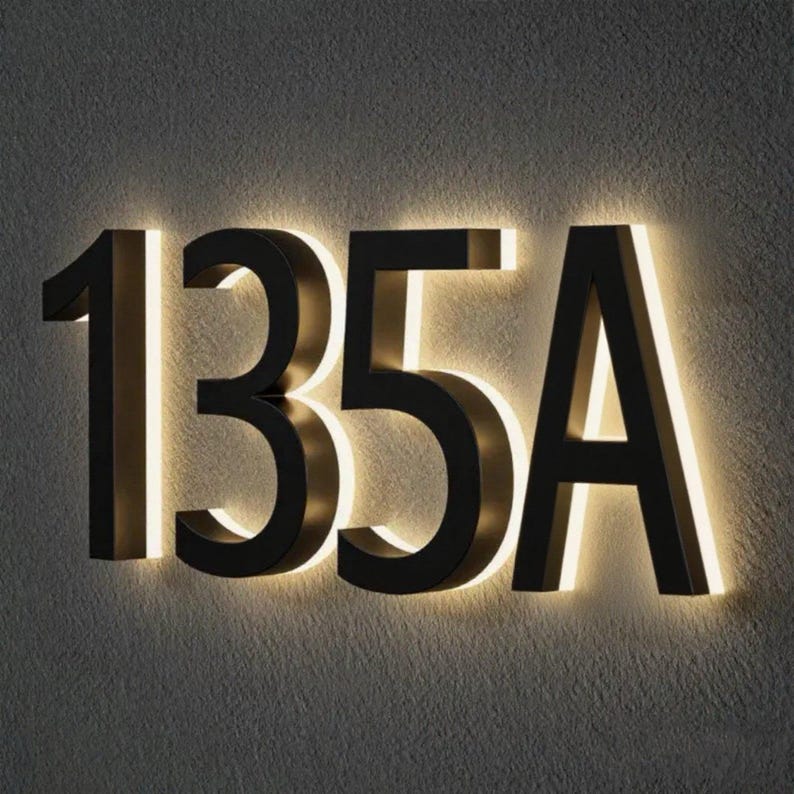 Solar Illuminated House Numbers, LED Address Sign With Night Light ...