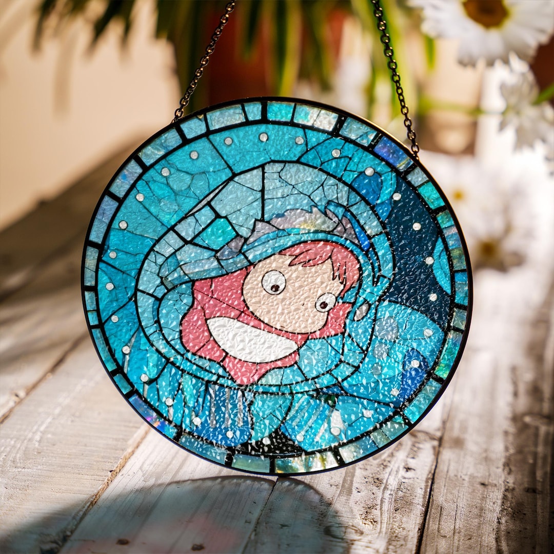Ponyo Anime Stained Glass Suncatcher, Ghibli Fan Window Hanging ...