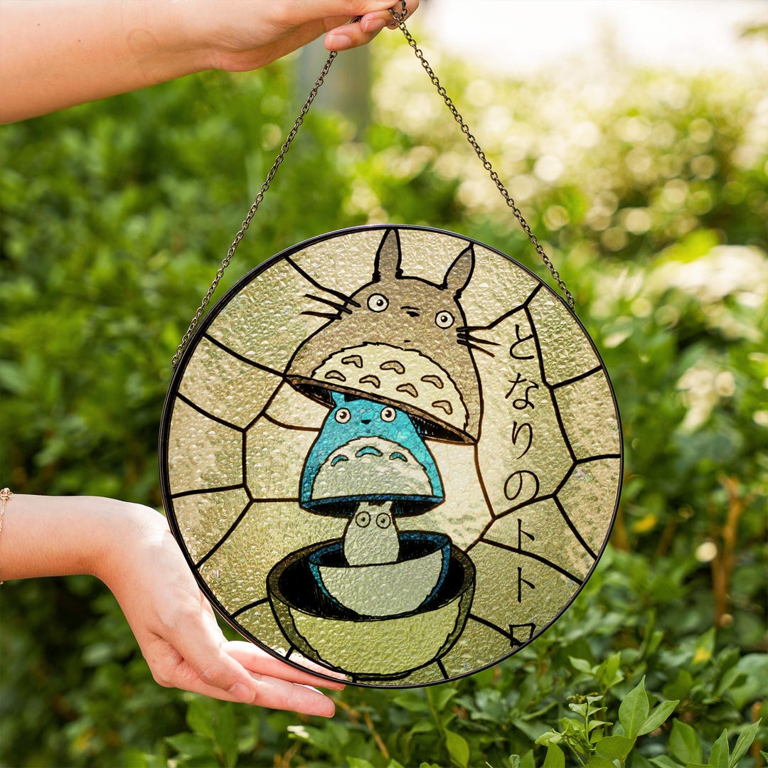 Totoro Stained Glass Suncatcher, Ghibli Fan Window Hanging Suncatcher ...