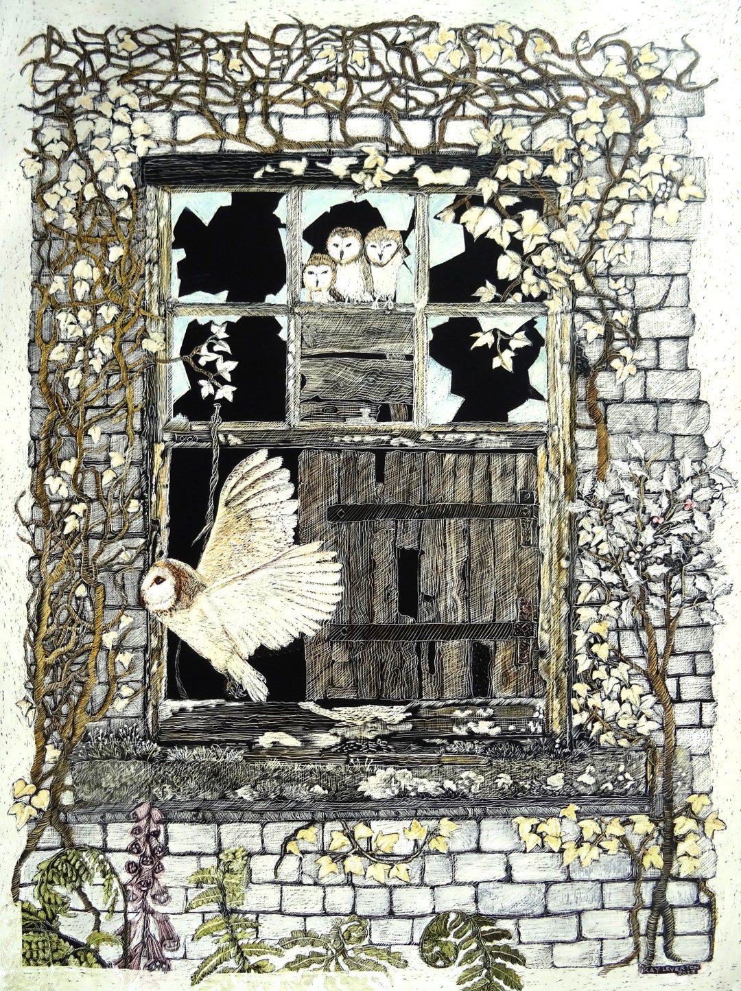 Art Print: Old Stable New Life Scraperboard Artwork of Barn Owls - Etsy