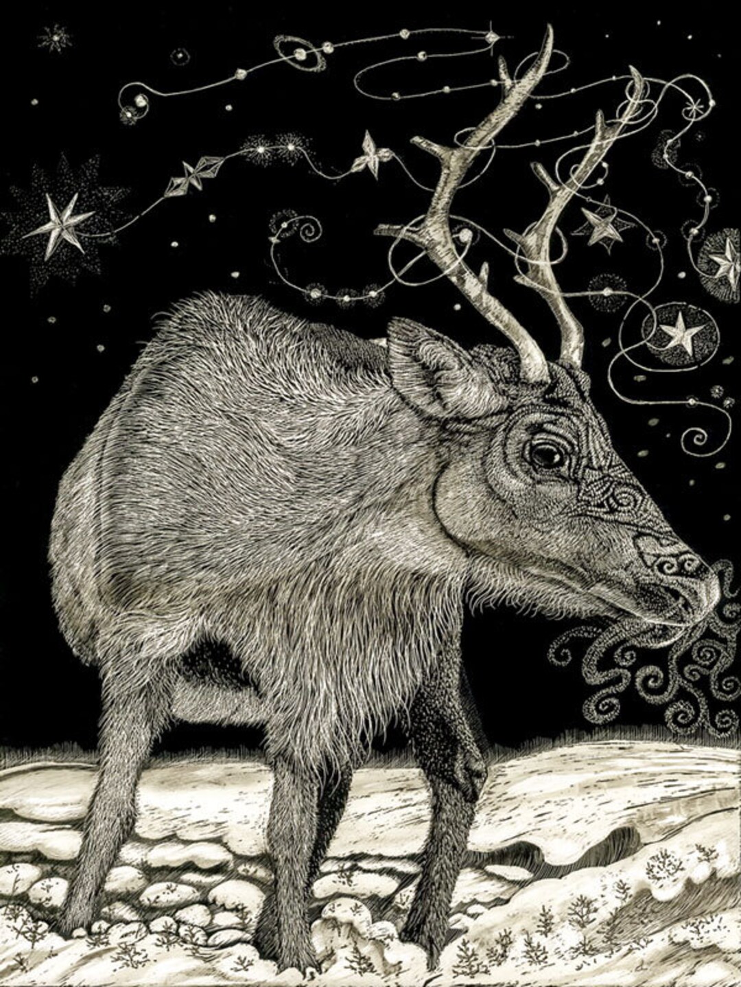 Art Print Ltd Ed: Reindeer Spirit From the Original Scraperboard - Etsy