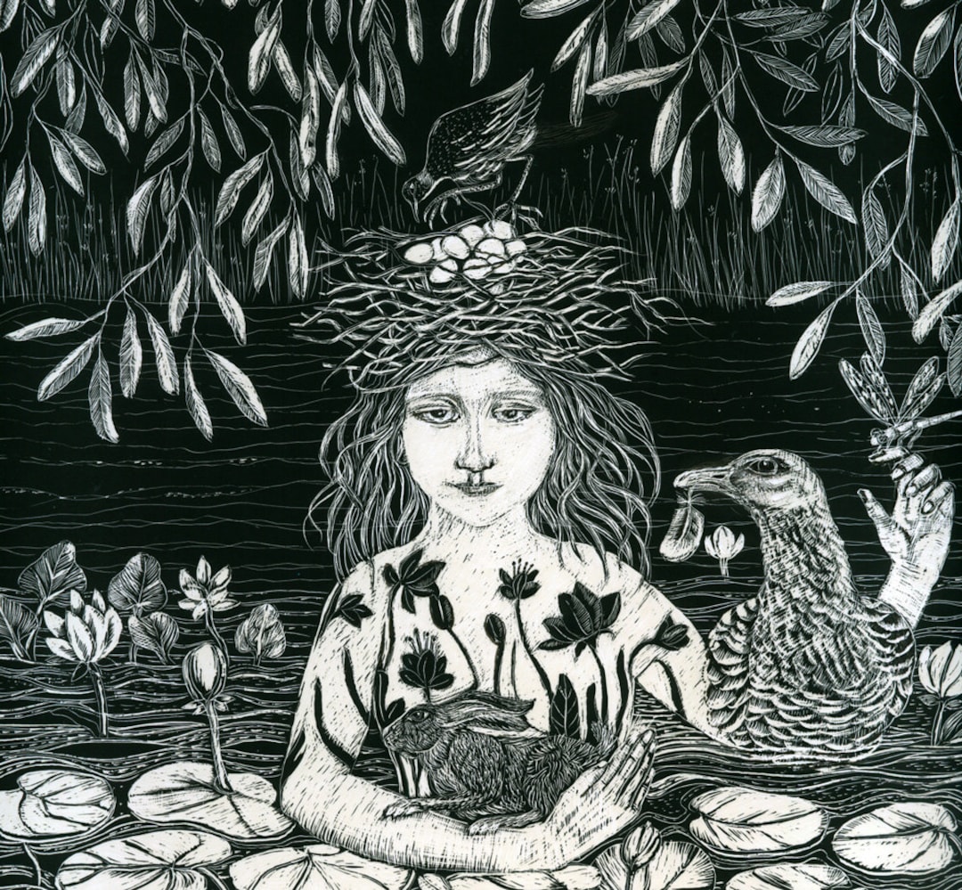 Art Card: Water Nymph Design From Original Scraperboard. - Etsy