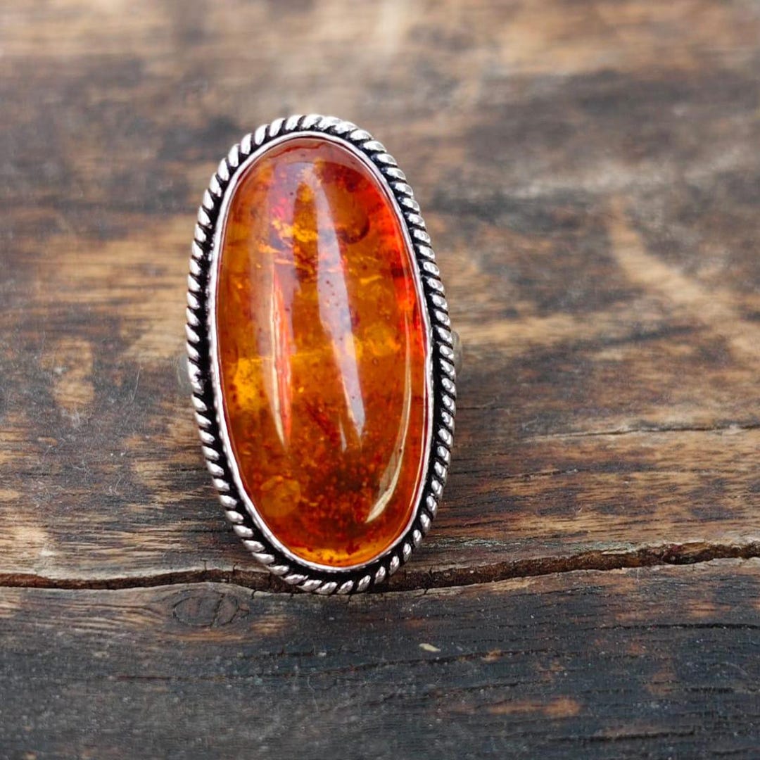 Amber Ring, 925 Sterling Silver Vintage, Amber Stone, Southwestern ...