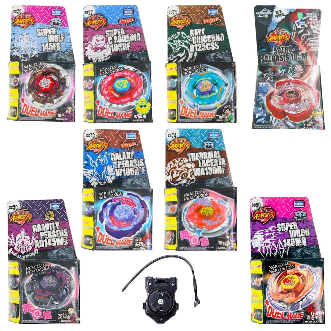 BEYBLADE 8x Metal Fusion Tops + 1 Launcher – Starter Pack Metal Fury ...