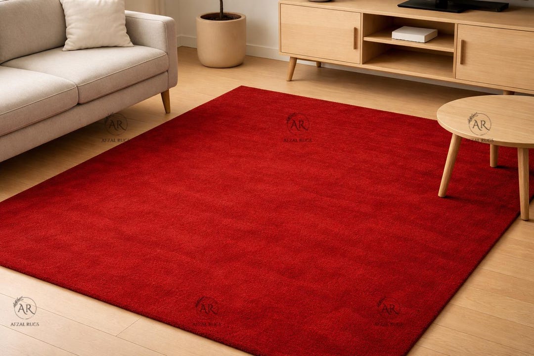 Crimson Luxe Hand-tufted Wool Area Rug – Elegant Solid Red Carpet for ...