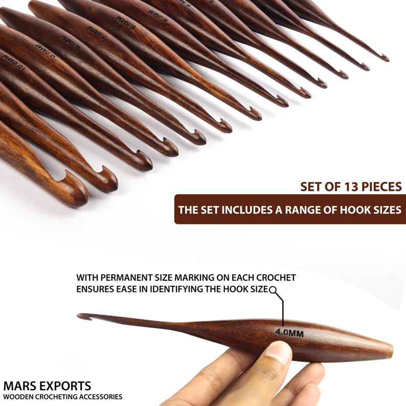 Rosewood Crochet Hook Set: Ergonomic Knitting Needles, 13 Sizes - Etsy