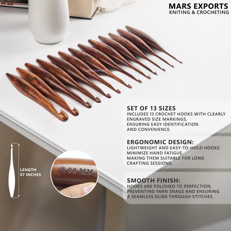 Rosewood Ergonomic 13 Crochet Hook Set With Wooden Case - Etsy