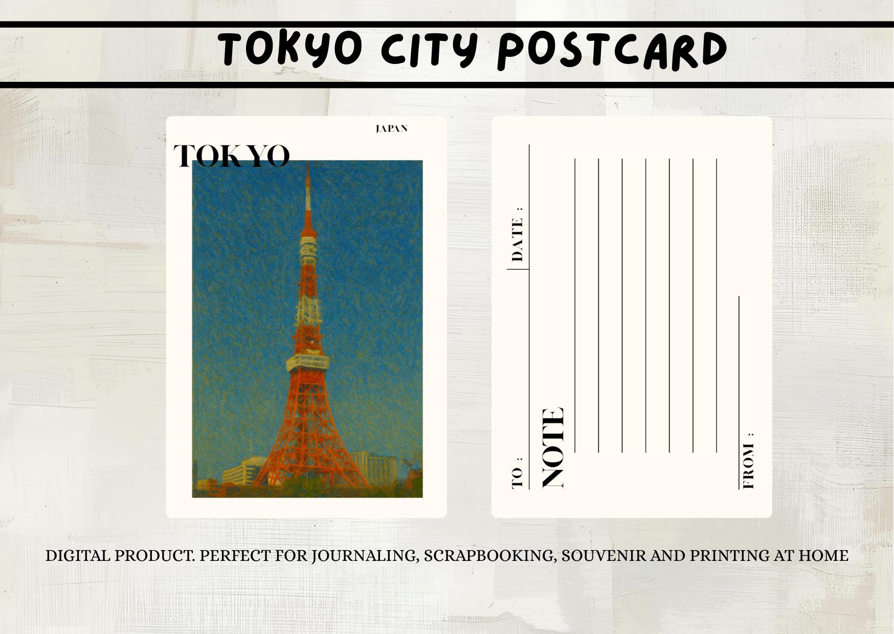 Tokyo Tower Travel Art Postcard: Japan City Print (digital Download A6 ...