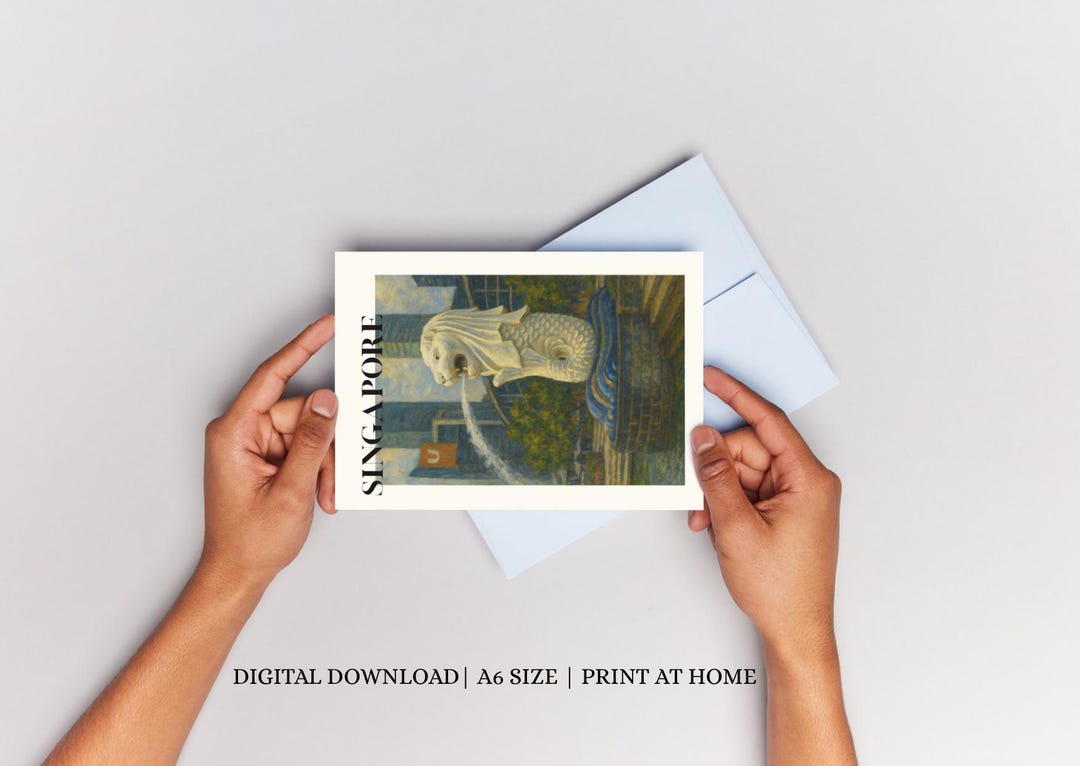Merlion Park Postcard Art Print: Singapore Travel Souvenir (digital ...