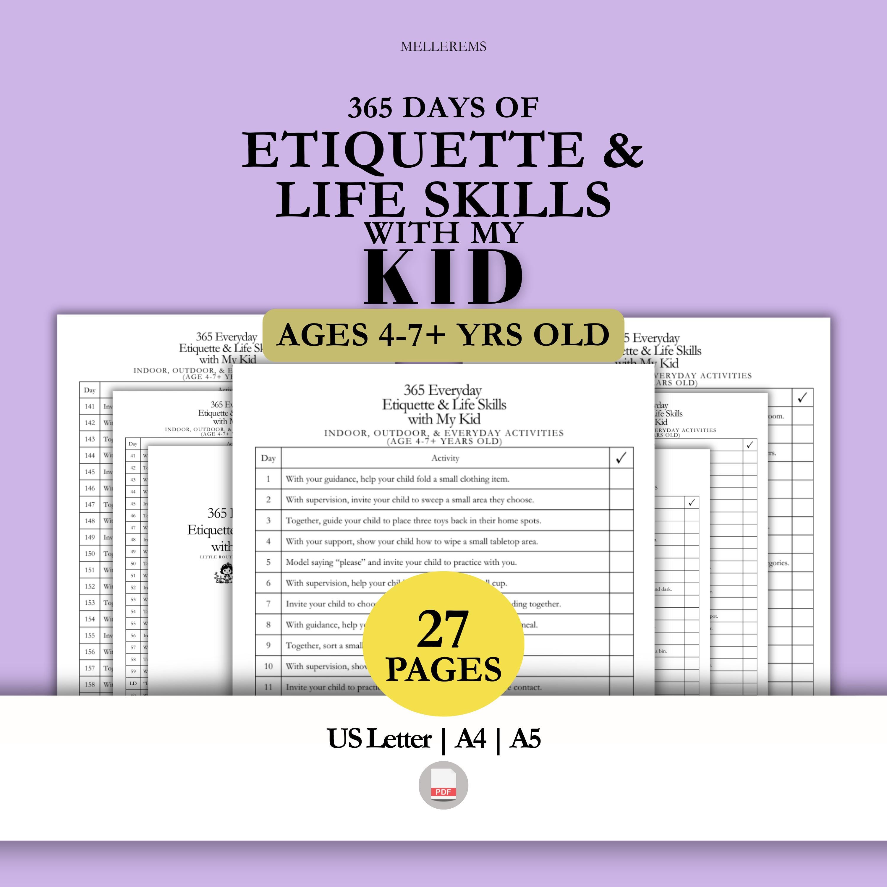 365 Days Kid Etiquette Life Skills Activities Learning Checklist Parent ...