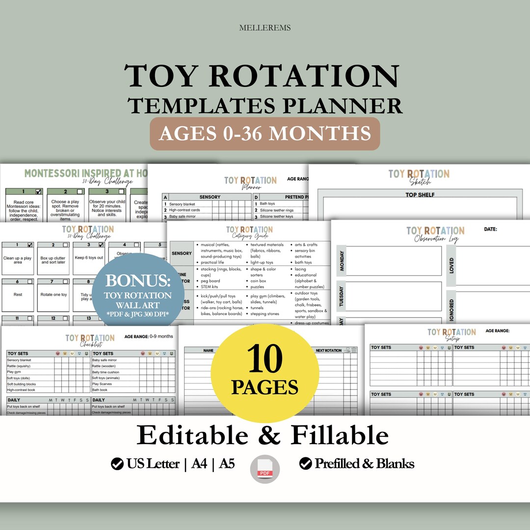EDITABLE Toy Rotation Templates Bundle Set + Wall Art | Inventory List ...