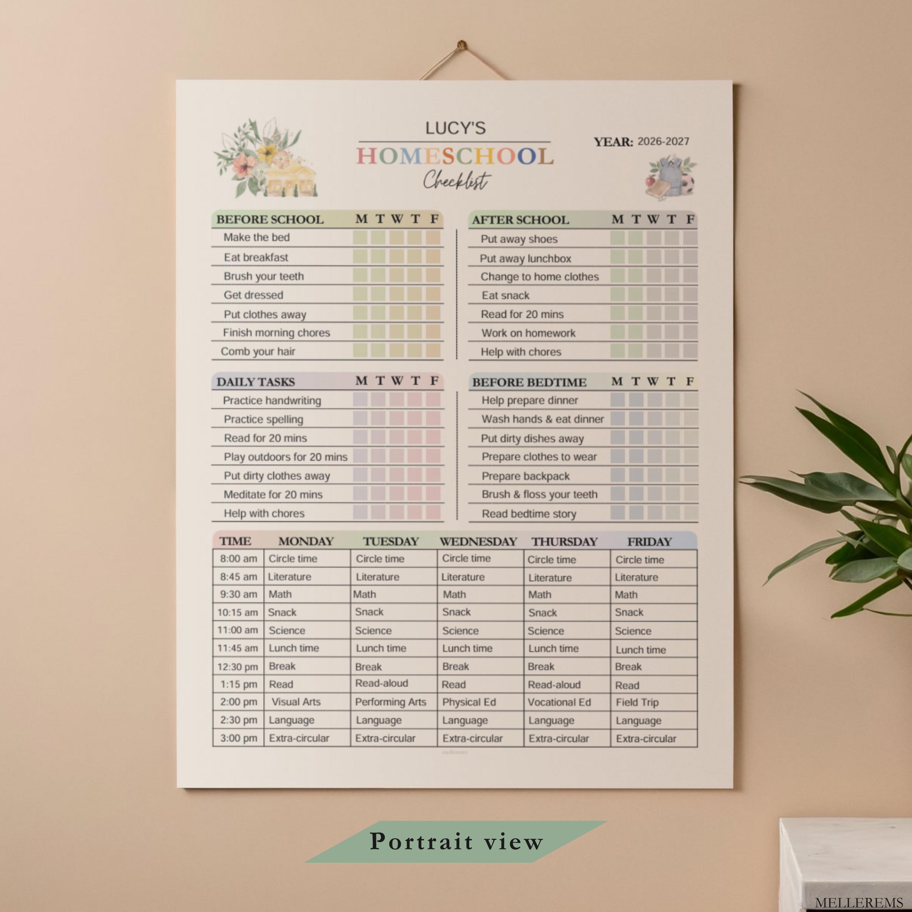 EDITABLE Chore Homeschoolers Chart, Homeschool Checklist, After School ...