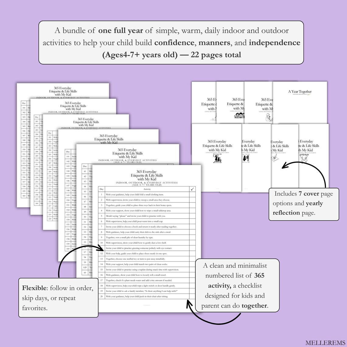 365 Days Kid Etiquette Life Skills Activities Learning Checklist Parent ...
