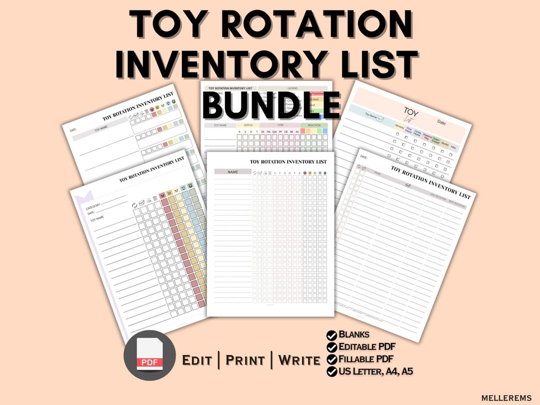 Toy Rotation Inventory List, Toy Checklist Tracker, Toy Schedule ...