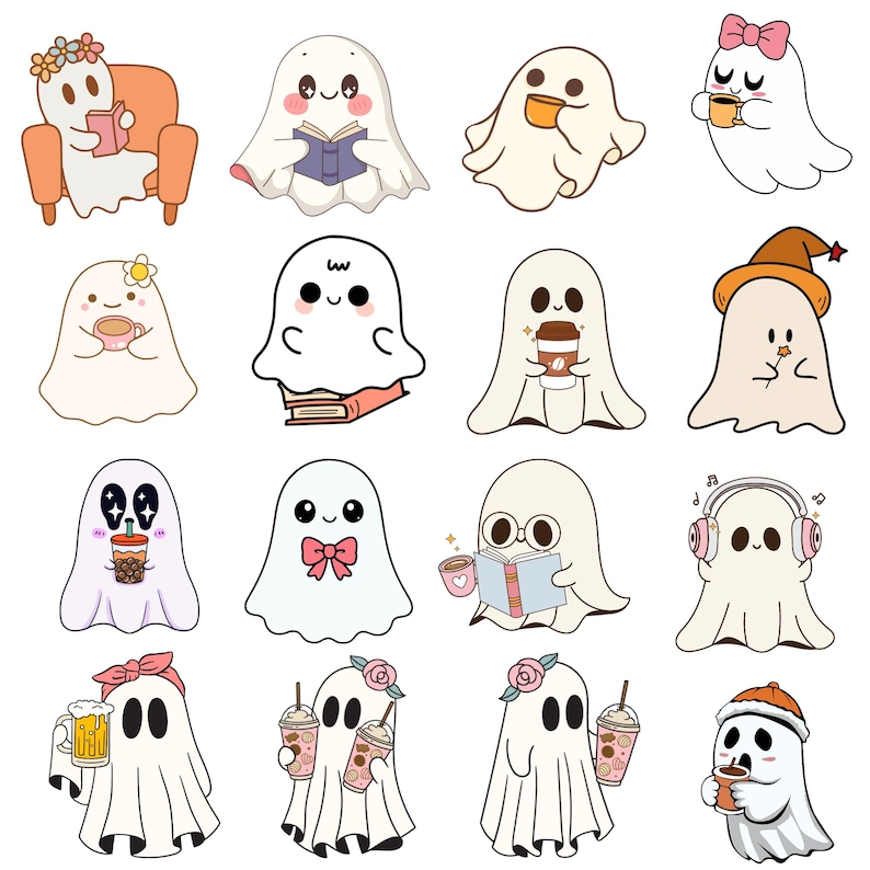 Cute Ghost PNG Clipart Bundle, Halloween Sublimation (digital Download ...