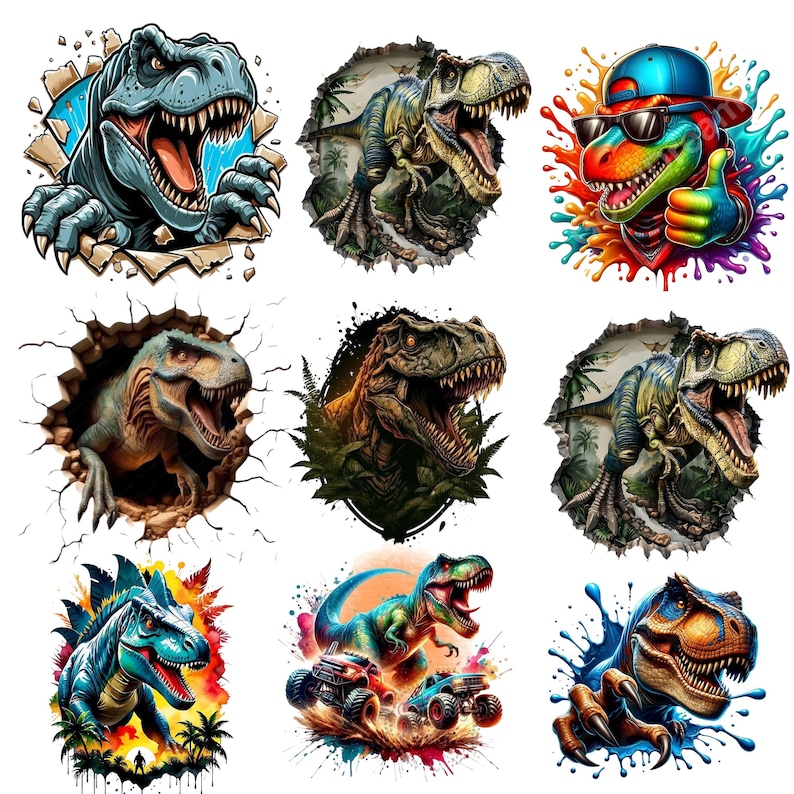 T Rex Dinosaur PNG Clipart Bundle: Cartoon Dino Designs (digital ...