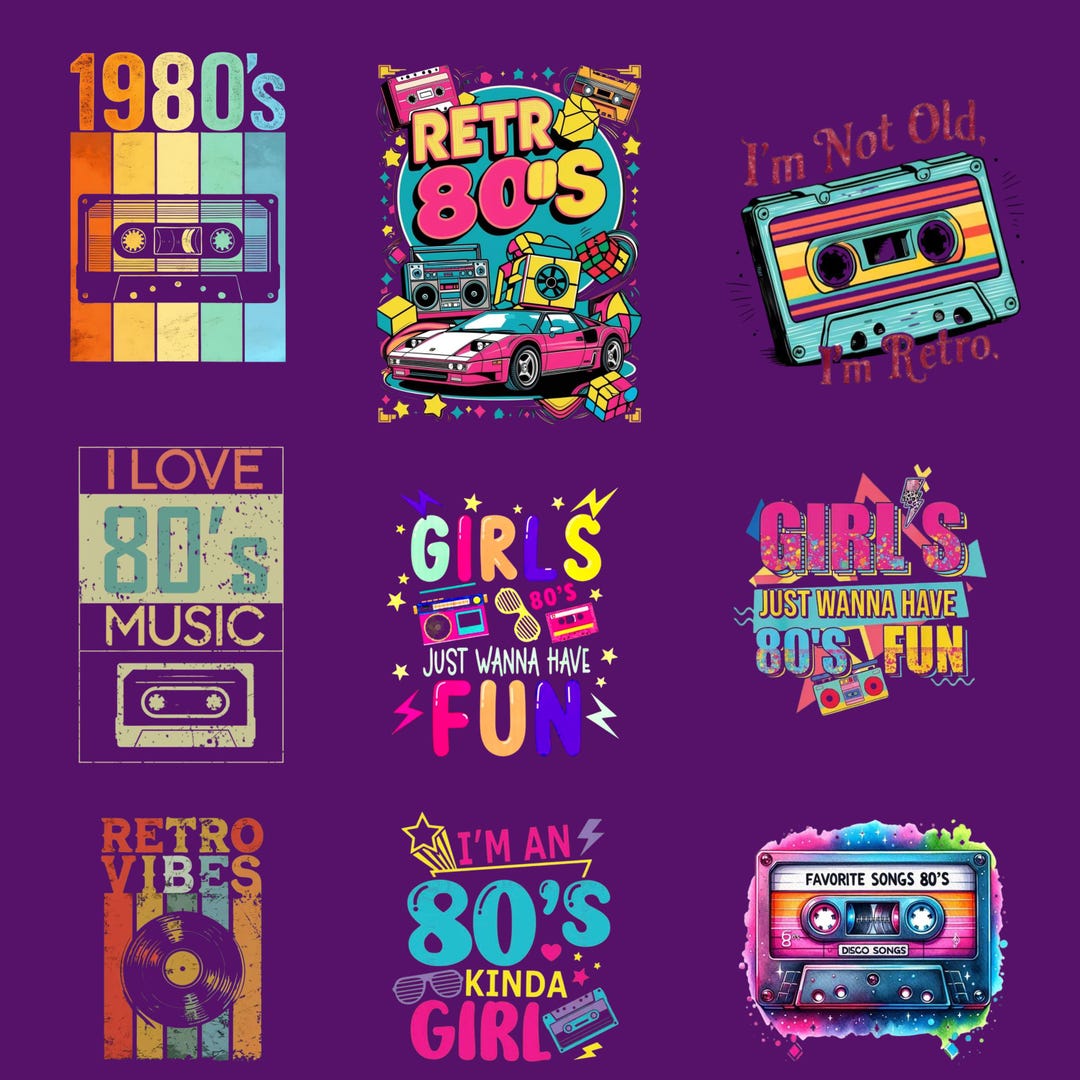Retro 80s PNG Bundle | Vintage 1980s Cassette & Music Clipart | Girls ...