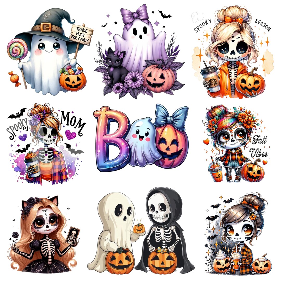 Spooky Halloween Clipart Bundle: Ghost, Skeleton & Pumpkin PNG Designs ...