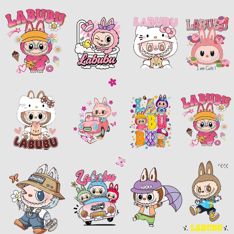 Labubu PNG Bundle,cute Cartoon Clipart, Digital Labubu Download ...