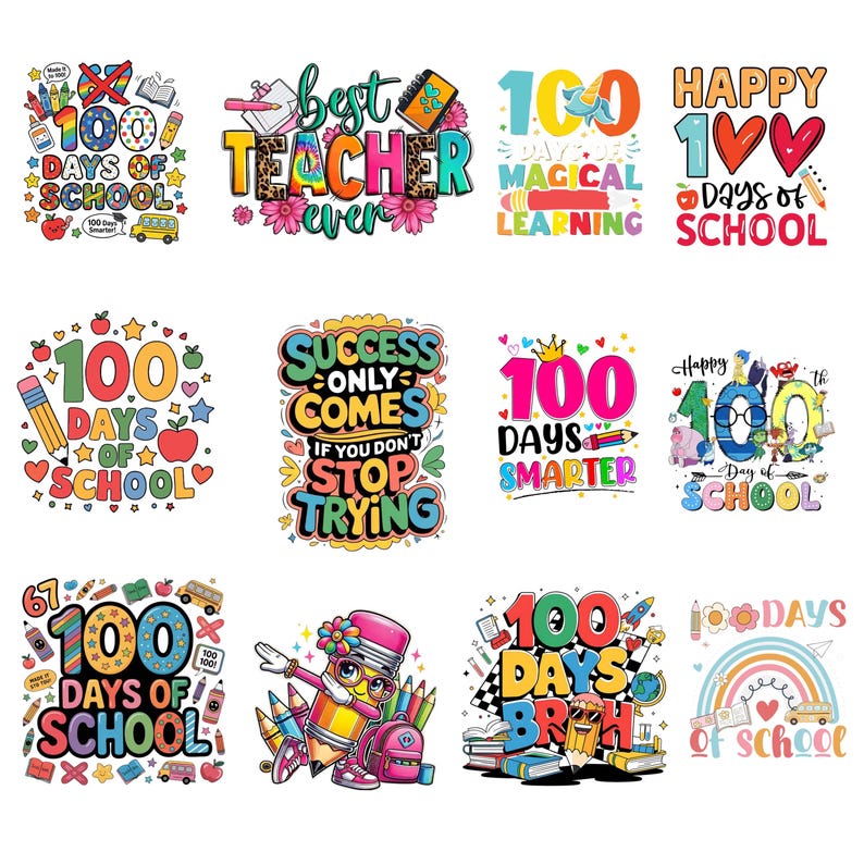 100 Days of School Clipart Bundle | Teacher & Student PNG Sublimation ...