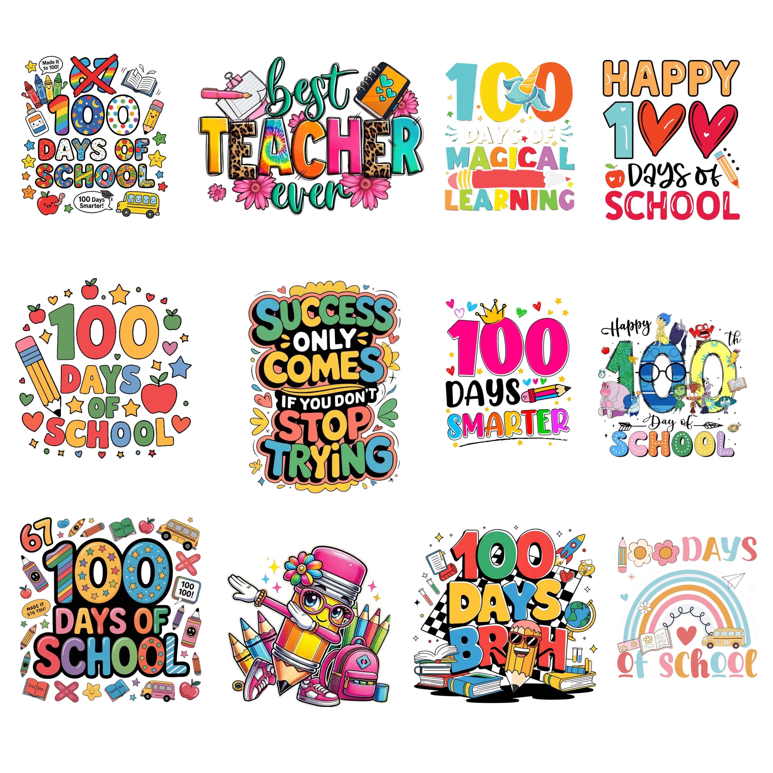 100 Days of School Clipart Bundle | Teacher & Student PNG Sublimation ...