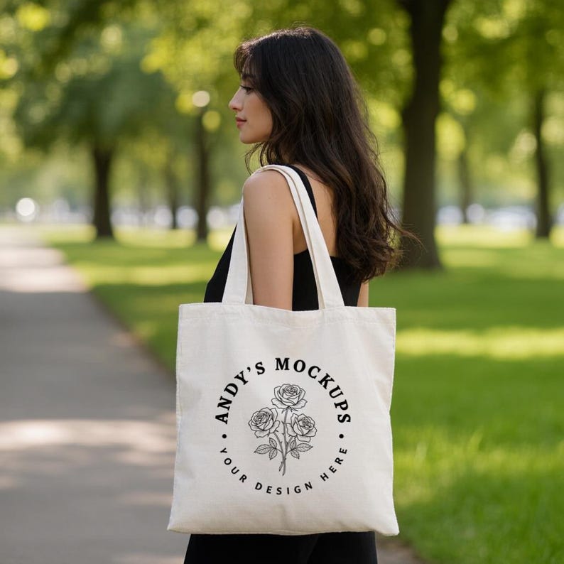 Canvas Tote Bag Mockup, White Shoulder Tote With Floral Logo Design ...