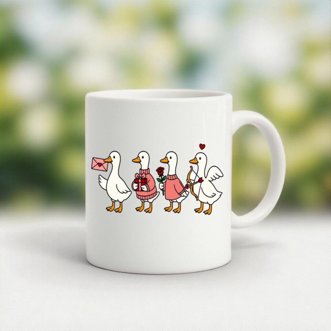 Cute Goose Coffee Mug, Cartoon Geese With Letter and Wine, Funny Animal ...