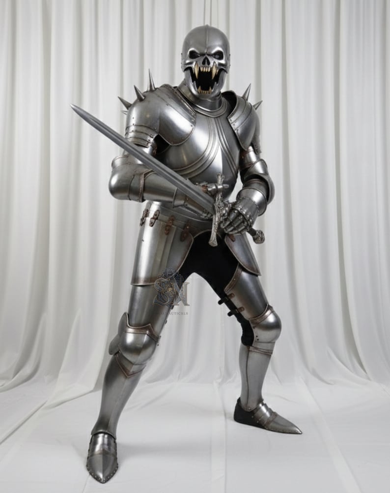 Full Medieval Gothic Knight Armor Suit – Spiked Skull Helmet Steel ...