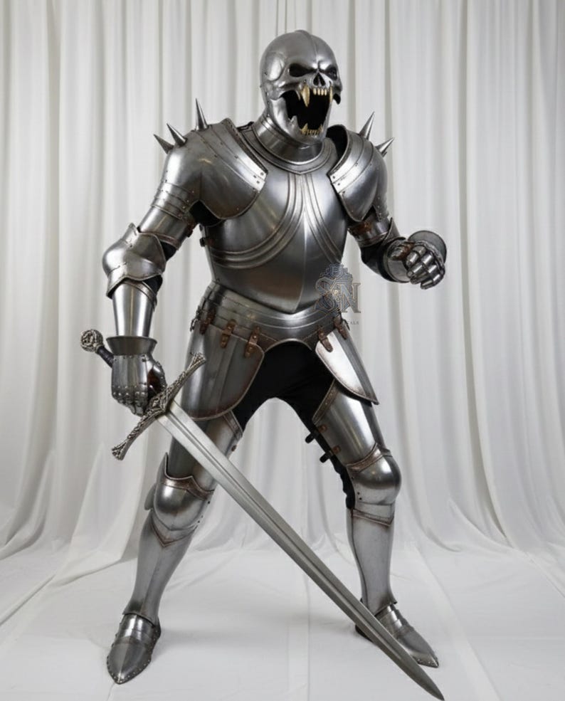 Full Medieval Gothic Knight Armor Suit – Spiked Skull Helmet Steel ...