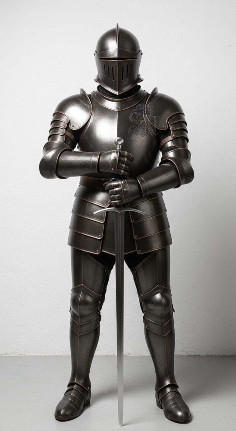 Wearable Medieval Knight Armor, Black Steel & Gold Edged Full Body Suit ...