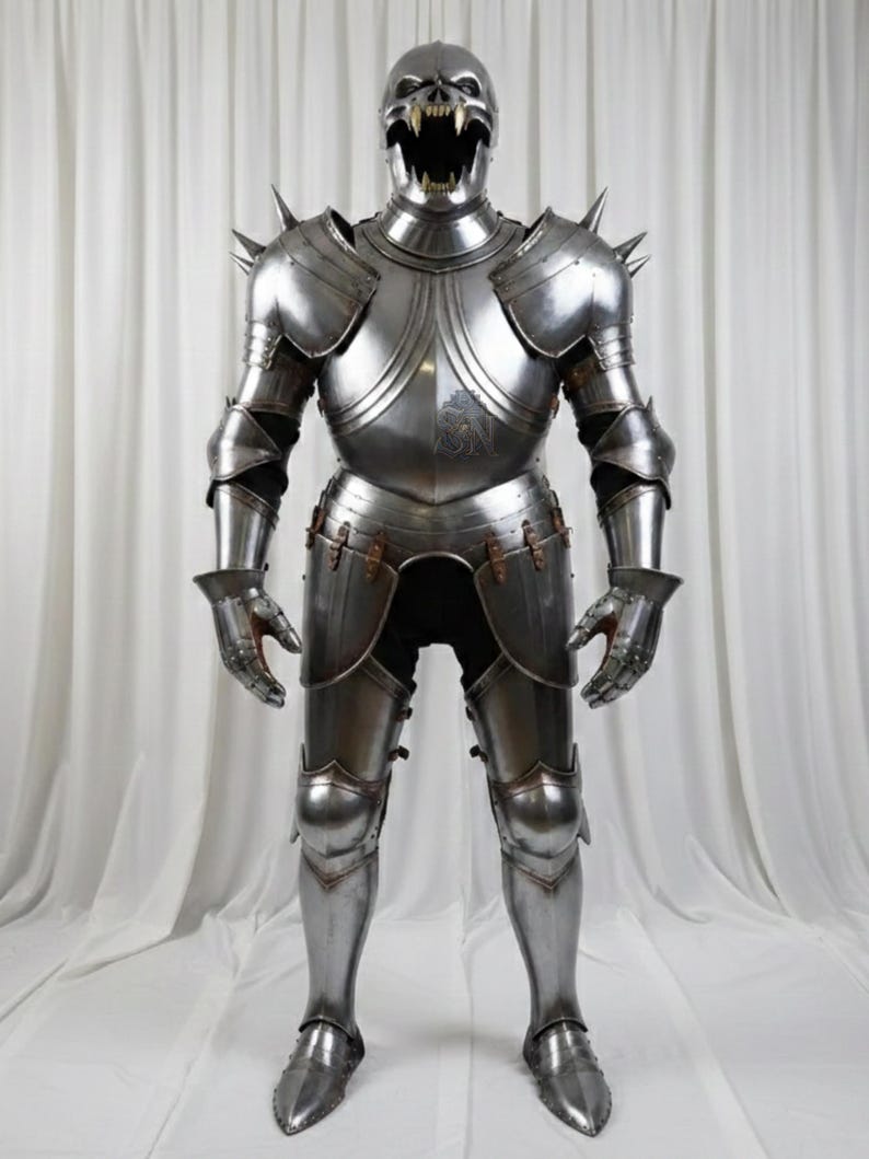 Full Medieval Gothic Knight Armor Suit – Spiked Skull Helmet Steel ...