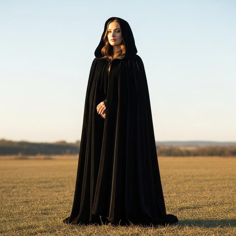 Black Velvet Hooded Cloak: Gothic Vampire Cape, Medieval Renaissance ...