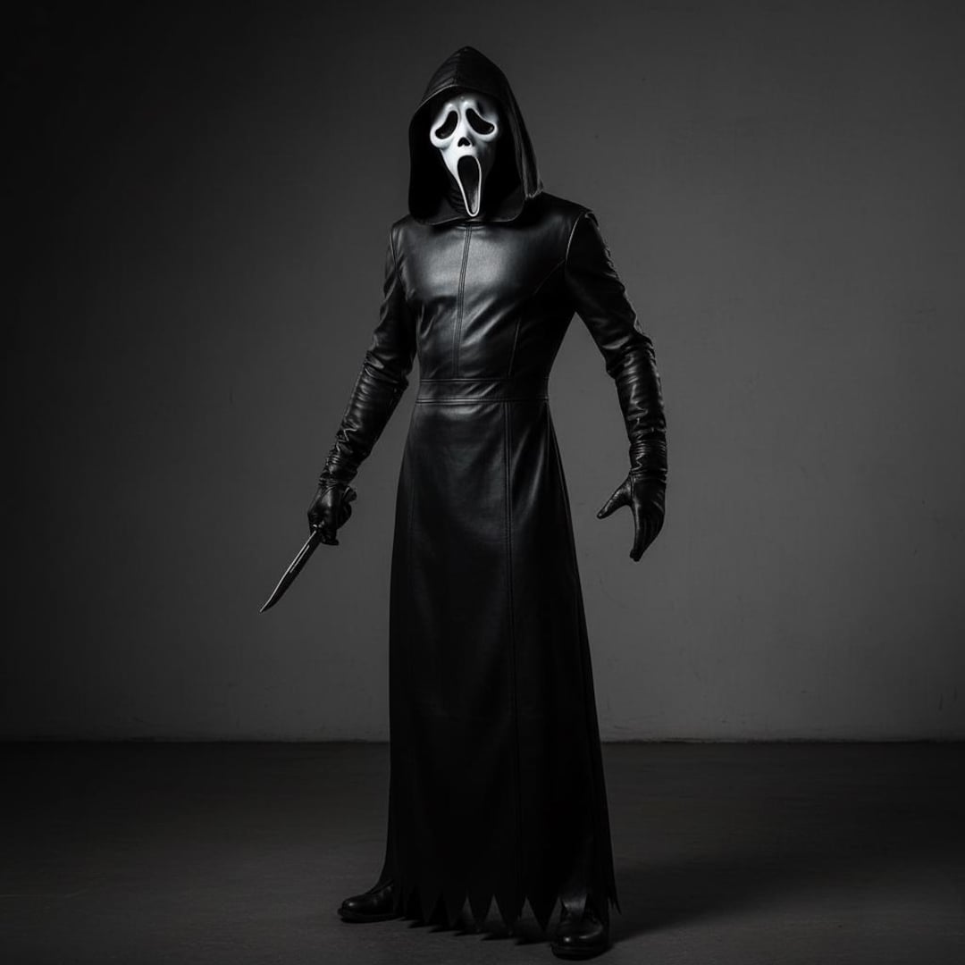 Leather Scream Ghostface Robe, Black Scream Cosplay Costume, Scream ...