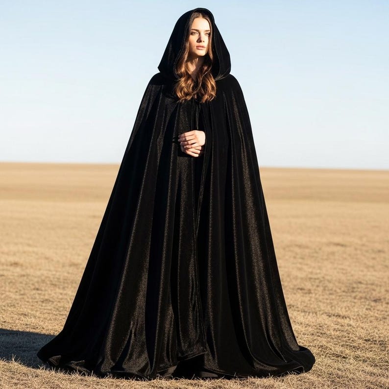 Black Velvet Hooded Cloak: Gothic Vampire Cape, Medieval Renaissance ...