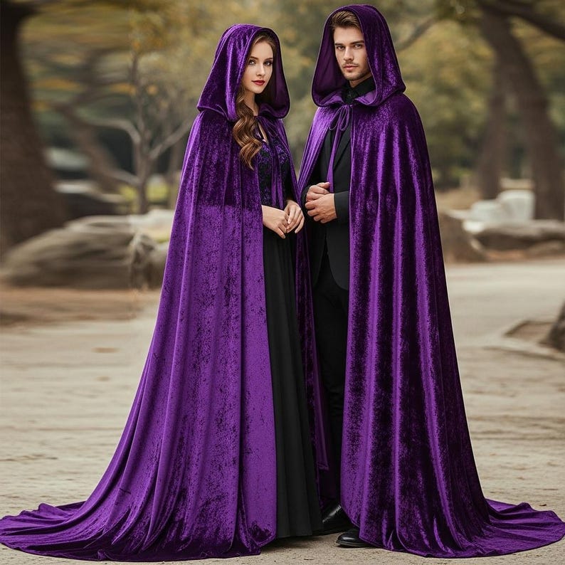 Purple Hooded Velvet Cape, Goth Vampire Cloak, Medieval Cloak, Men's ...