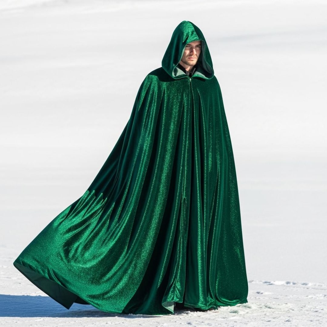 Gothic Victorian Green Hooded Velvet Cape, Goth Vampire Cloak, Medieval ...