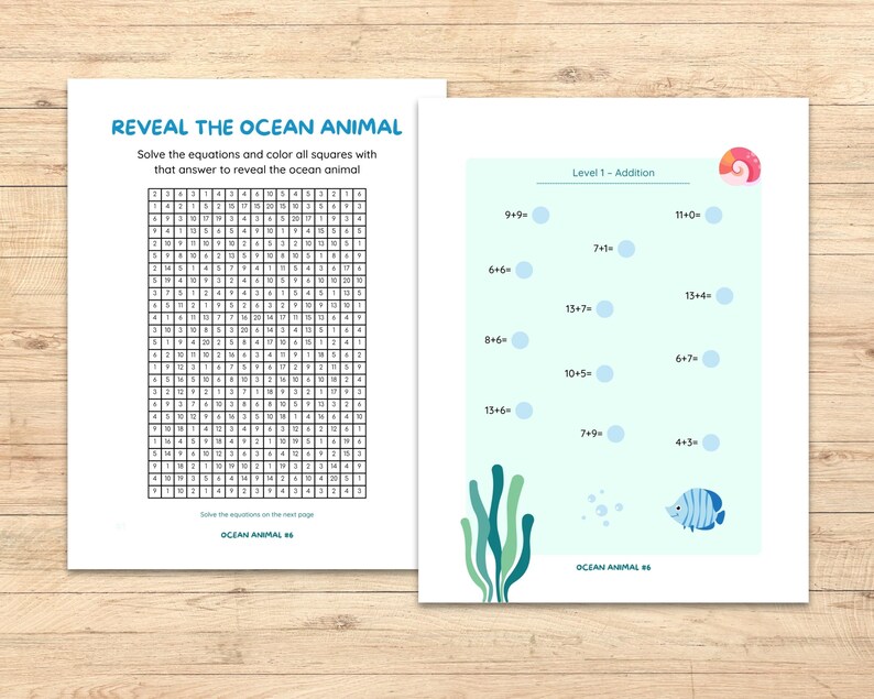 Math Color by Number | Ocean Animals Coloring | Addition & Subtraction ...
