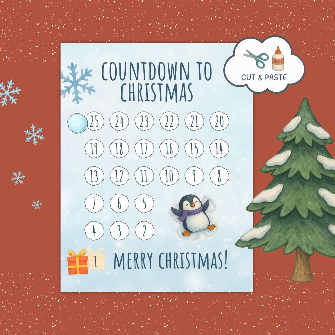 Christmas Countdown Printable for Kids | Cut & Paste December Calendar ...