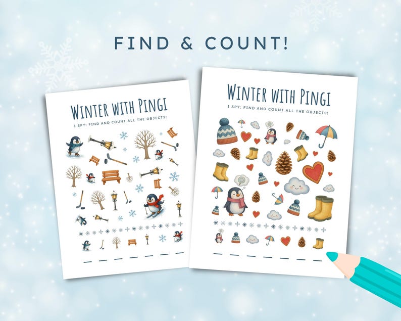 Winter I Spy Worksheets for Kids | Seek & Find Counting Activity - Etsy