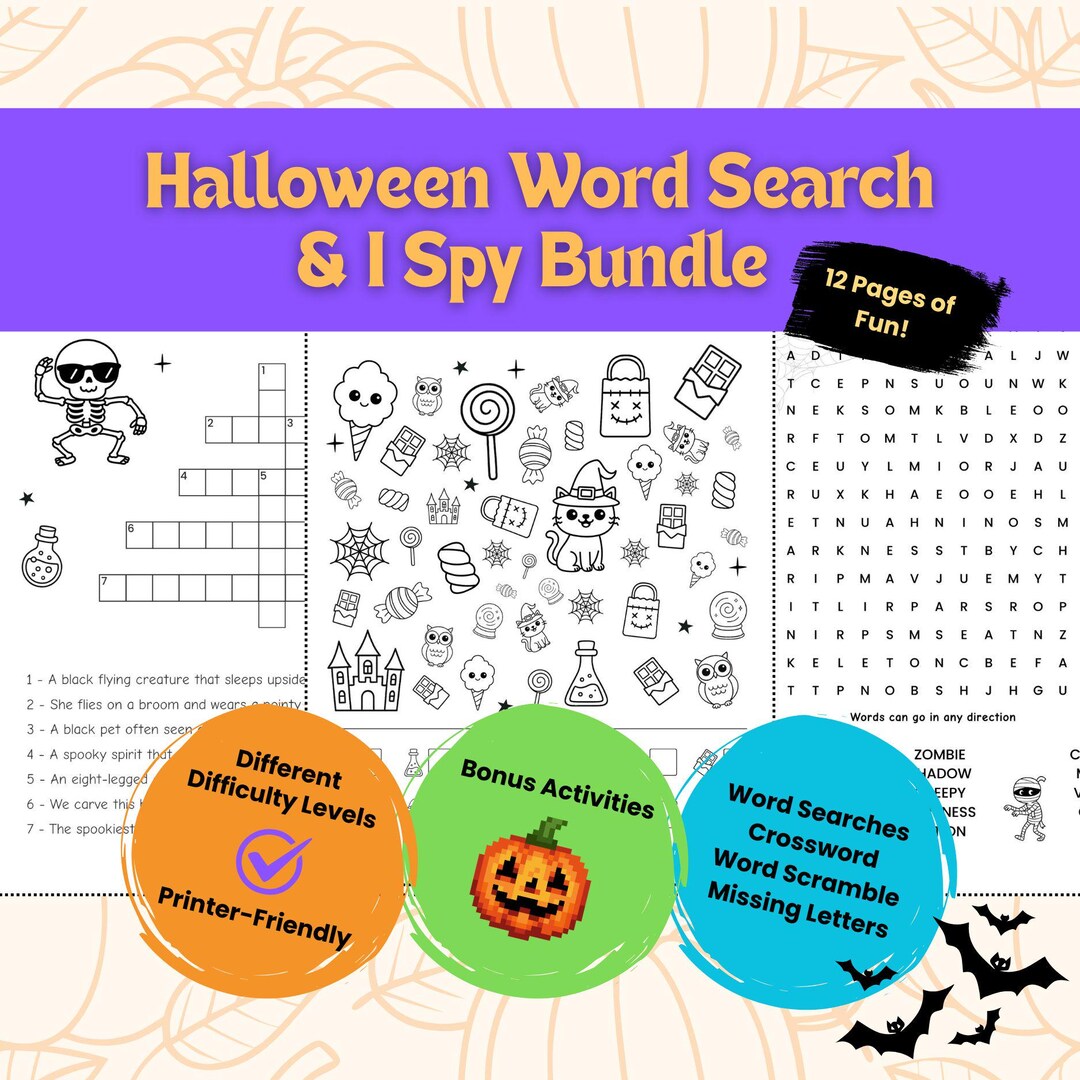 Halloween Word Search & I Spy Bundle | Kids Printable Activities - Etsy