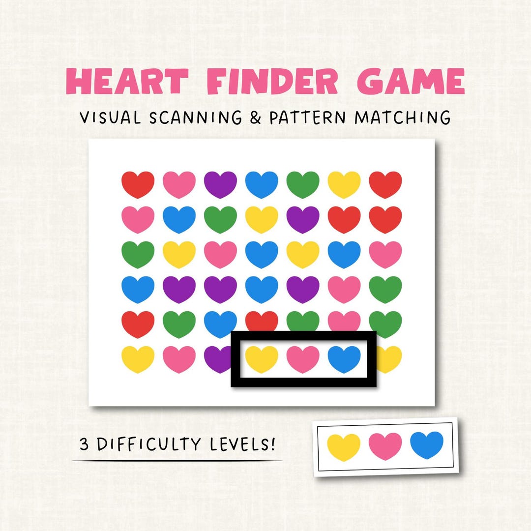 Heart Finder Game | Visual Scanning and Pattern Matching Printable ...