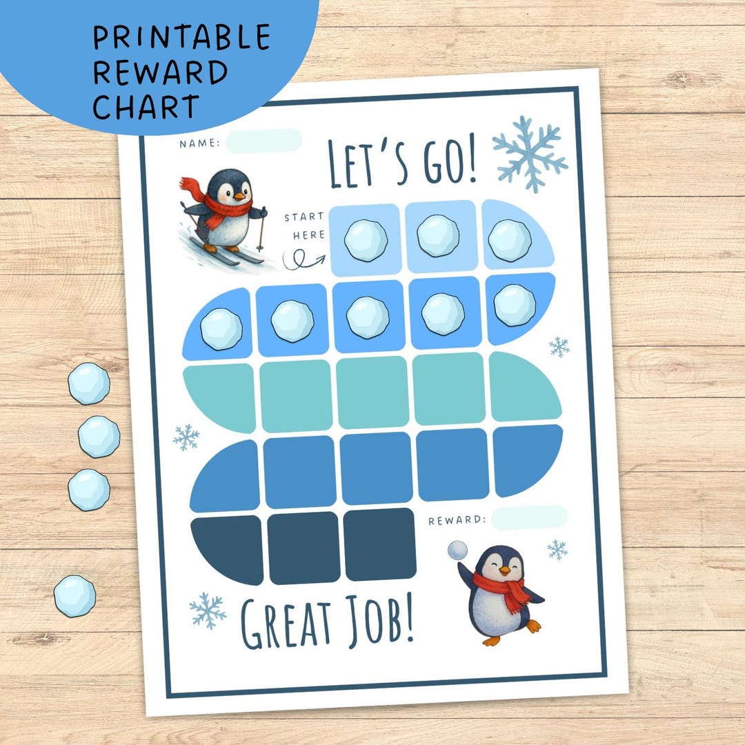 Reward Chart Printable | Kids Goal Chart | Penguin & Snowball Theme - Etsy
