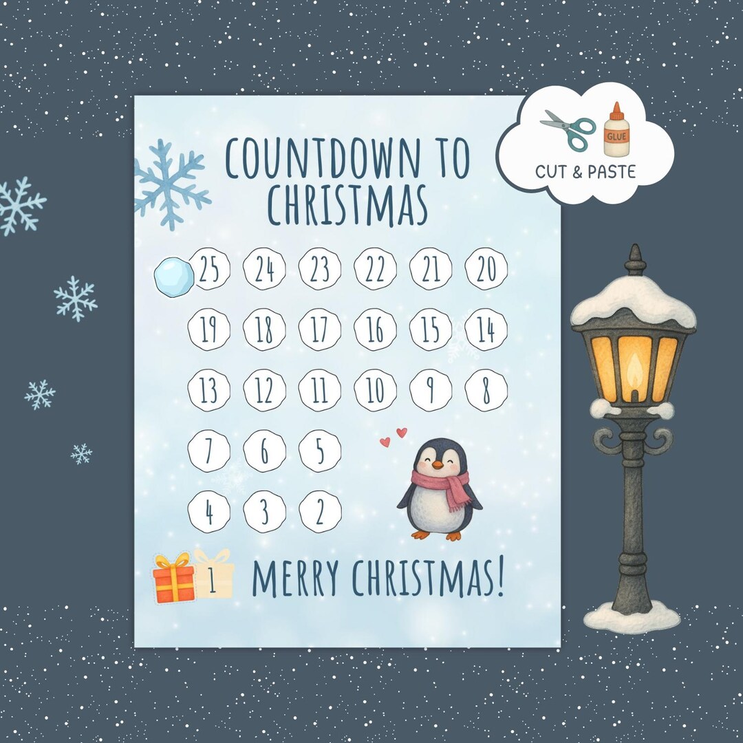 Winter Countdown Printable for Kids | Cut & Paste December Calendar ...